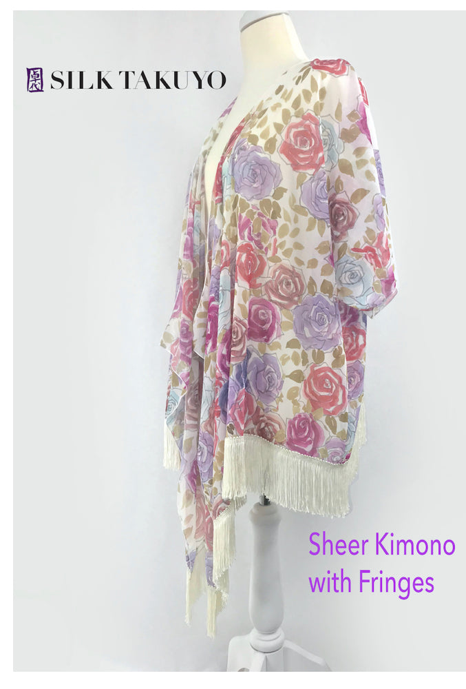 Sheer Kimono Cardigan Brown, Kyoto Rose – Silk Takuyo