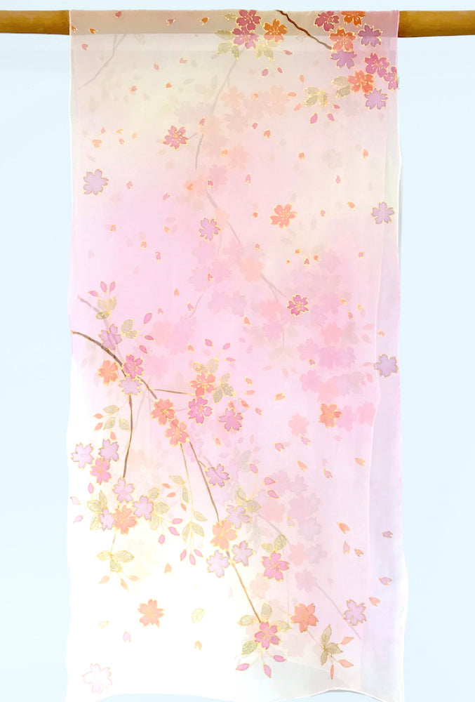 Silk Shawl, Spring Cherry Blossoms in Pastel Pink – Silk Takuyo